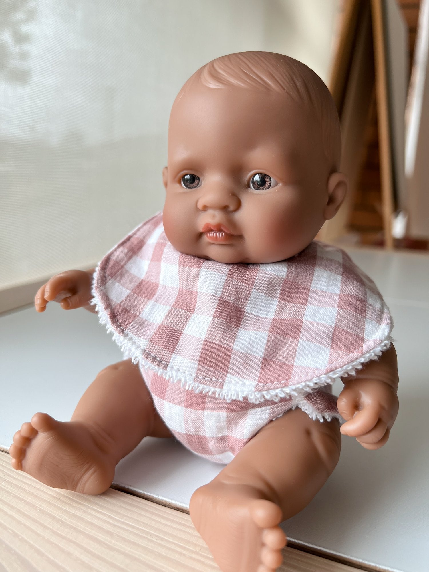 21cm Doll Nappy Bib Set Assorted Gingham Kuddly Kids